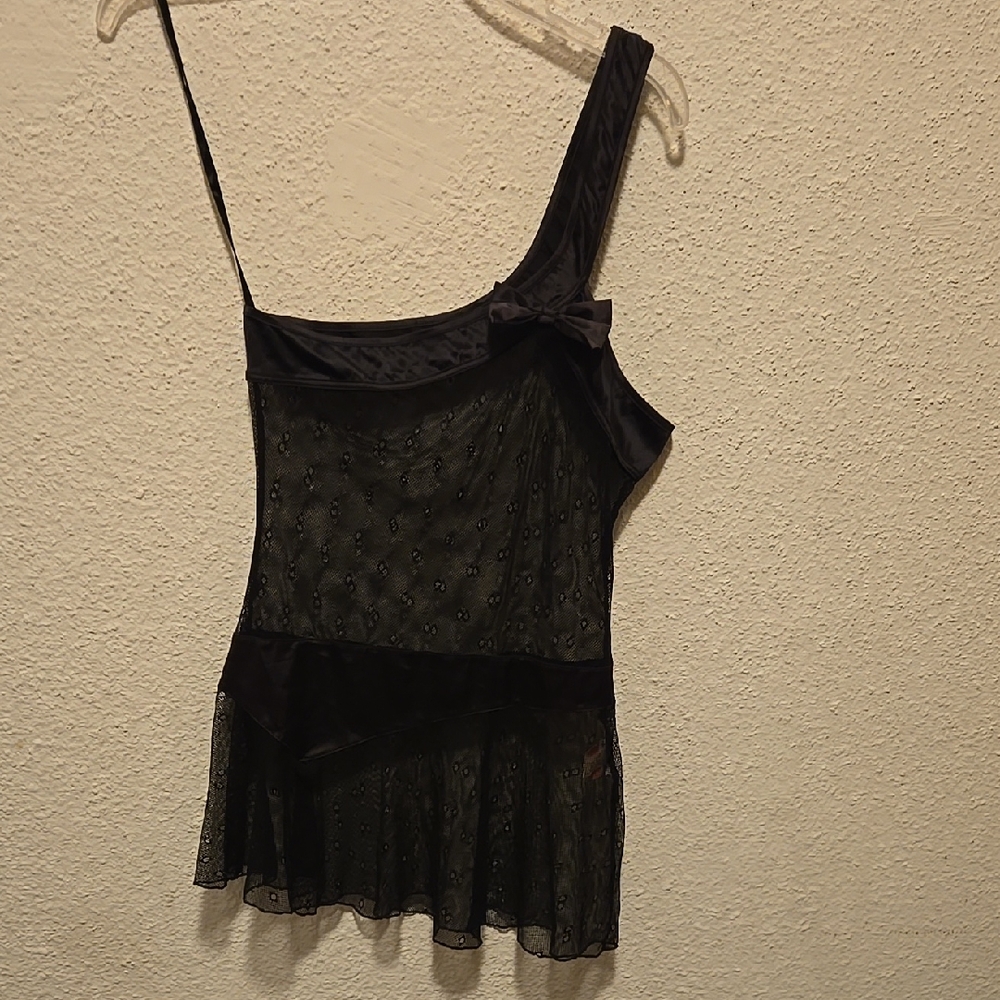 B13 Shirley Of Hollywood Black Lace Mesh Top One Shou… - Gem